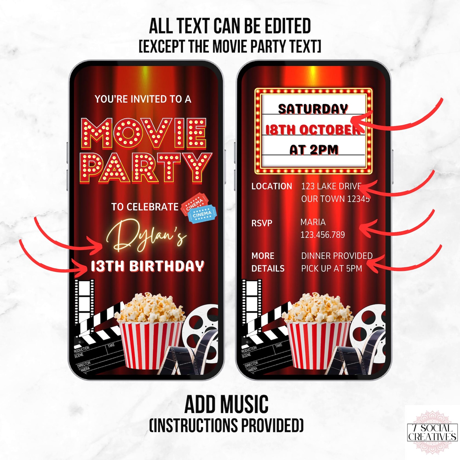 Movie Birthday Party Invitation. Digital Animated Movie Theater Invite ...