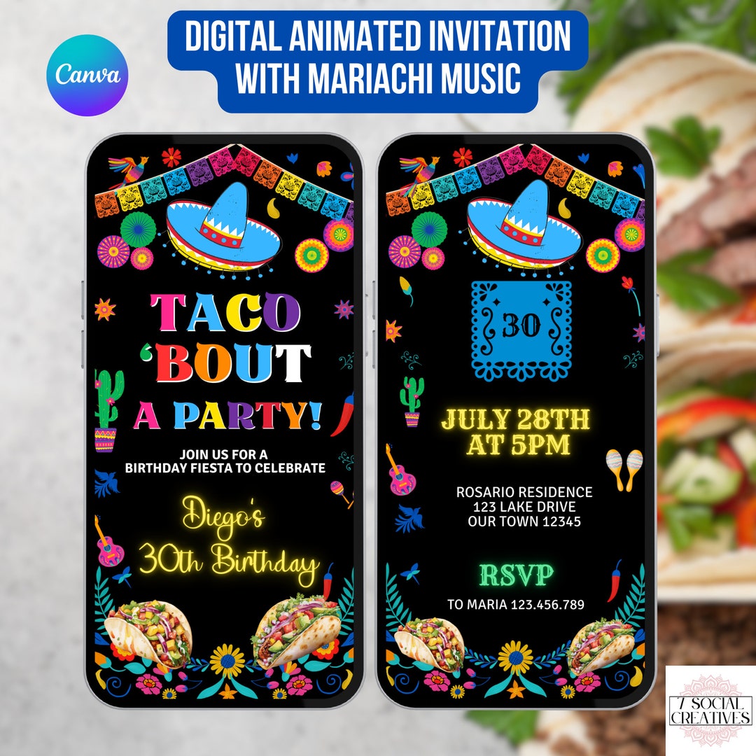 Taco Bout a Party Invitation With Mariachi Music. Digital Animated Any ...