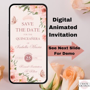 Quinceañera Save the Date Invitation Pink Floral. Digital Mis Quince ...
