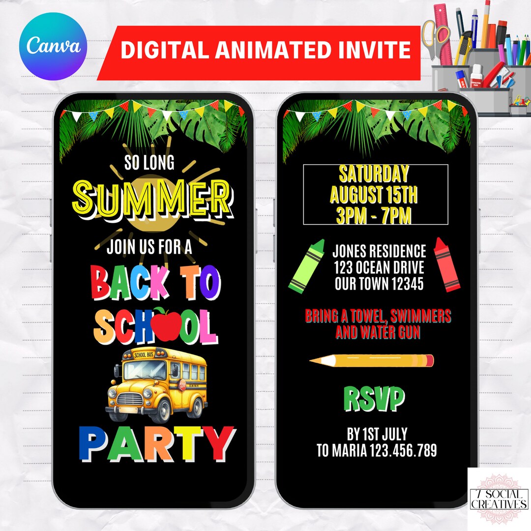 Digital Back to School Party Invitation. Digital Animated With Confetti ...