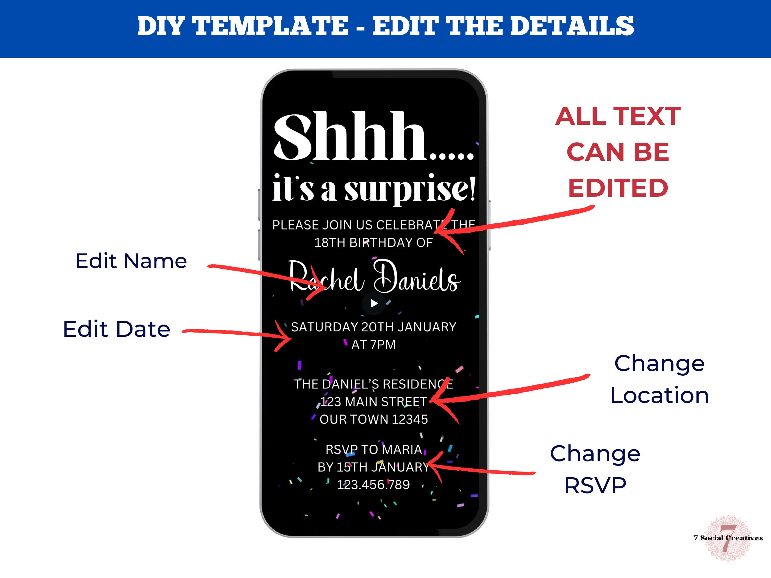 Shhh Surprise Party Invitation. Digital Animated Birthday Invite Ladies ...