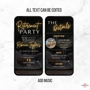 Retirement Party Invitation. Digital Animated Black and Gold Retired ...