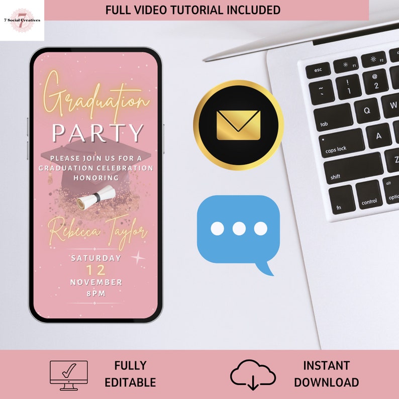 Graduation Party Invitation With Photo Pink. Digital Girls Class of ...