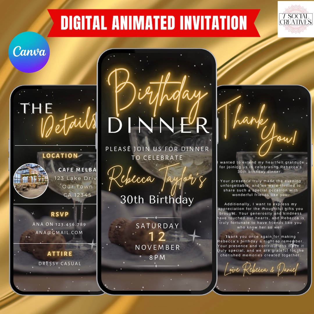 Downloadable Birthday Dinner Invite. Digital Animated Any Age Party ...