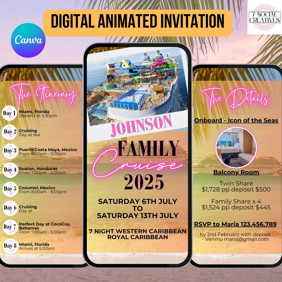 Family Cruise Invitation Itinerary. Digital 2025 Tropical Family ...