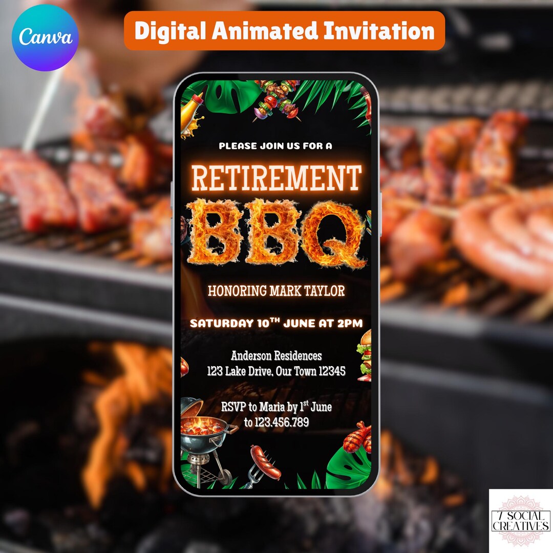 Retirement BBQ Invitation. Digital Animated Men or Womens Barbeque ...