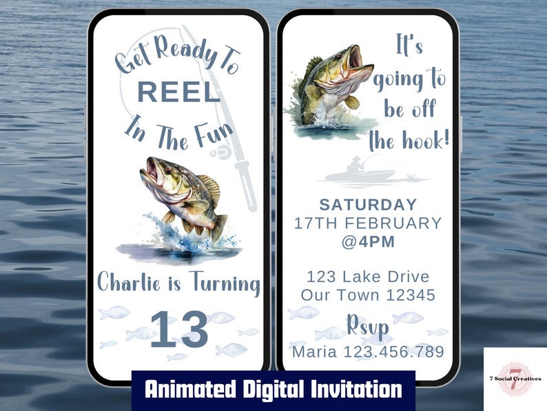 Digital Fishing Invite. Animated Birthday Fish Theme Invitation for Men ...