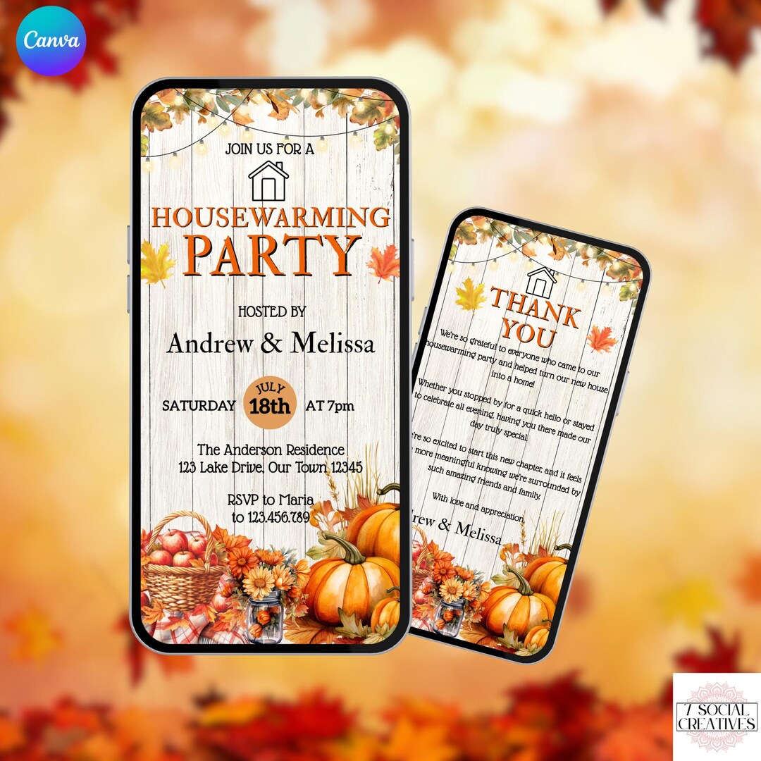 Fall Housewarming Invitation With Thank You. Digital Animated House ...