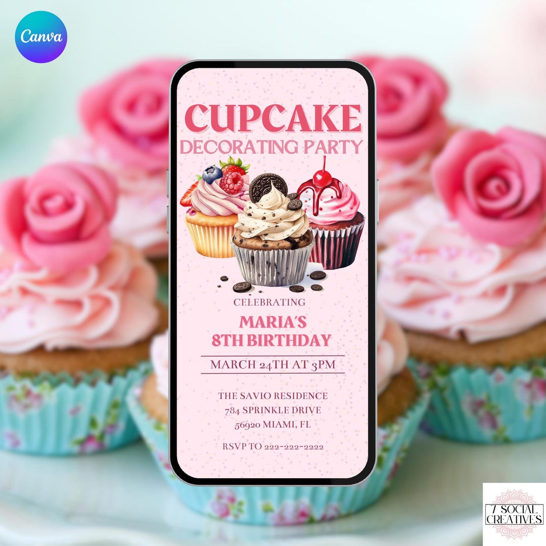 Cupcake Decorating Party Invitation. Digital Kids Baking Birthday ...