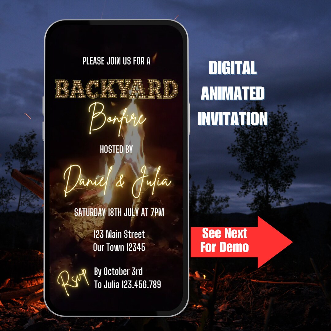 Backyard Bonfire Invitation Marquee. Digital Animated S'mores Party ...