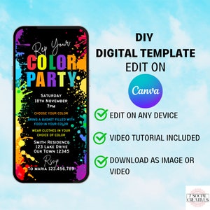 Color Party Invite. Digital Animated Tik Tok Challenge Platter or ...