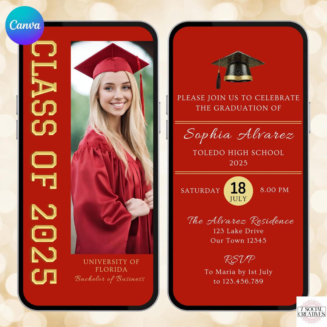 Red Class of 2025 Graduation Party Invitation. Digital Boys Girls Grad ...