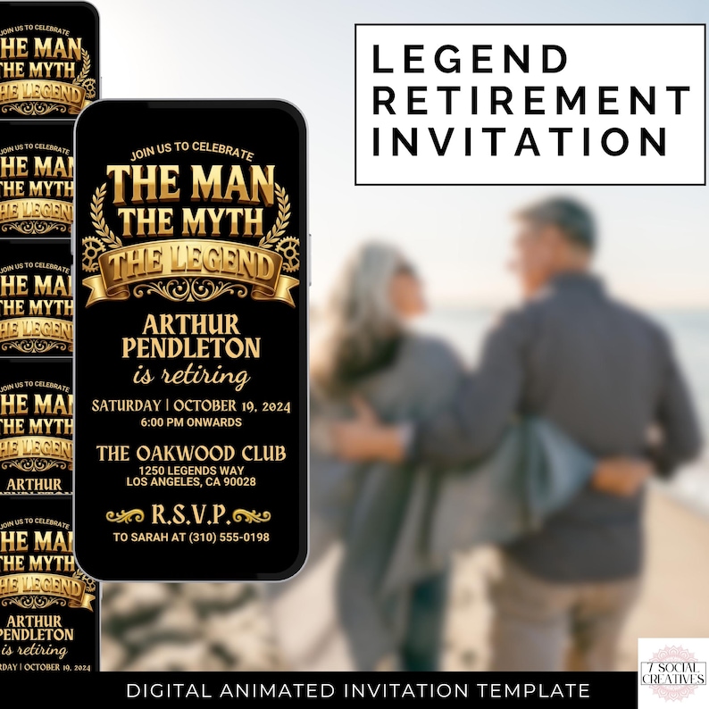 Legend Retirement Invitation. Digital Animated Black and Gold Man Myth ...