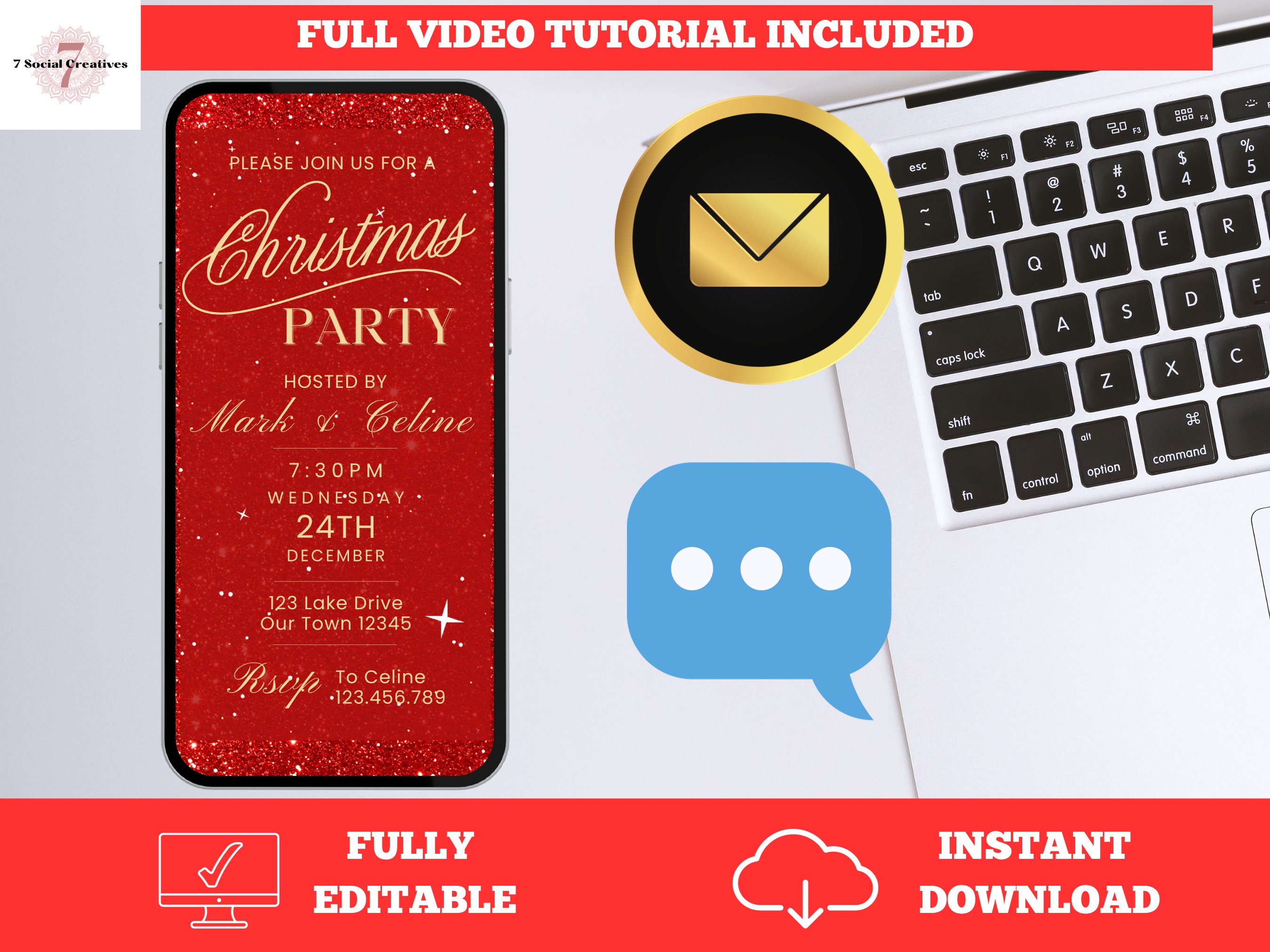 Red Christmas Party Invitation. Animated Invite With Xmas Music ...