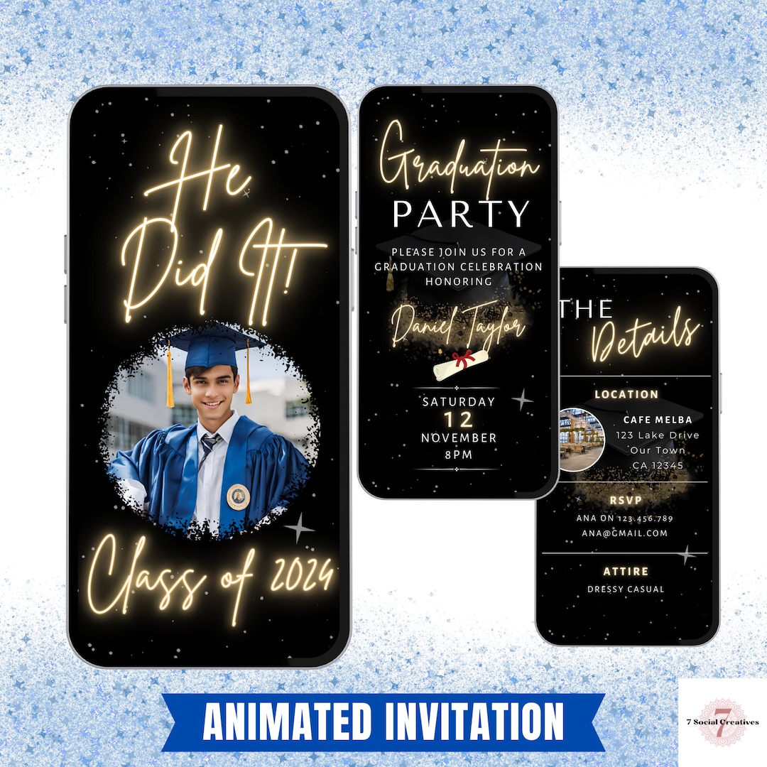 Graduation Party Invitation for Him. Digital Animated Grad Invite. Boys ...