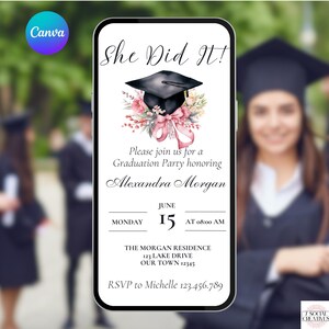She Did It Graduation Invitation. Digital College or High School Grad ...