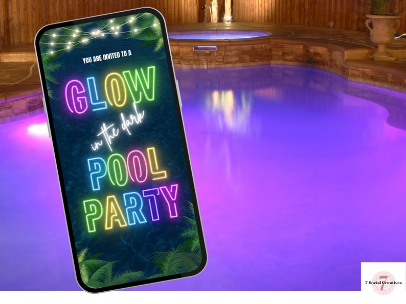 Glow Pool Party Invitation Video. Neon Glow in the Dark Electronic ...