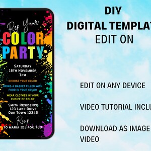 Color Party Invite. Digital Animated Tik Tok Challenge Platter or ...