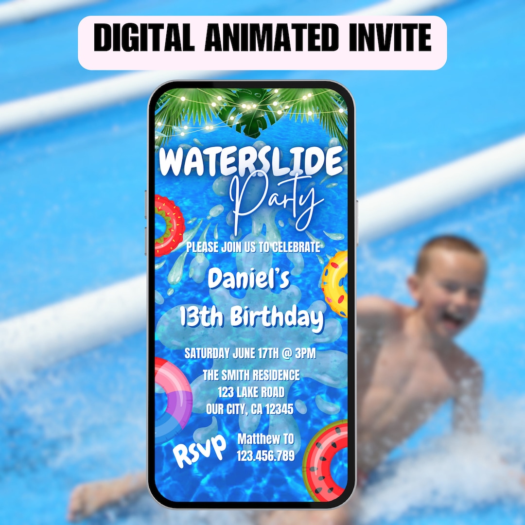Waterslide Birthday Invitation. Digital Inflatable Water Party Invite ...