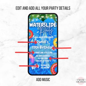 Waterslide Birthday Invitation. Digital Inflatable Water Party Invite ...