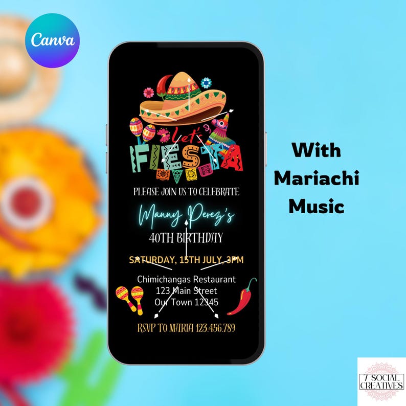 Let's Fiesta Birthday Invitation. Digital Mexican Theme Party Invite ...