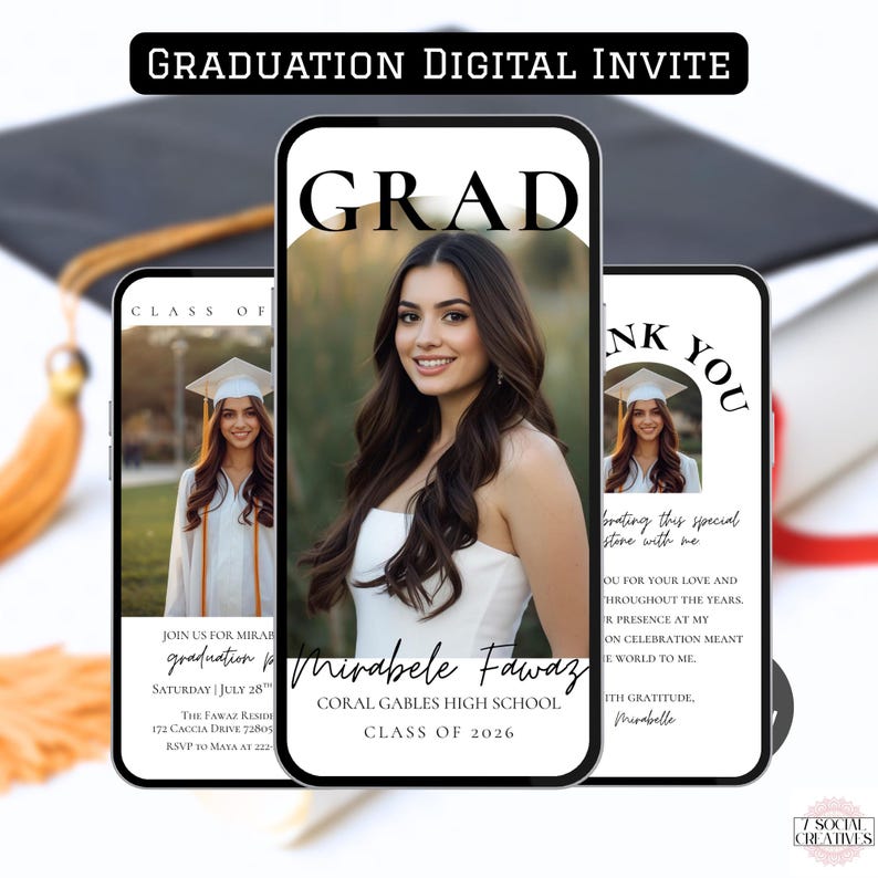 2026 Graduation Announcement Template With Photos. Digital White High ...