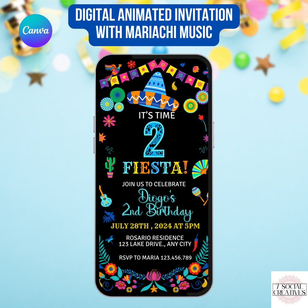 Digital Fiesta 2nd Birthday Invitation. Animated Boys Party Invite With ...