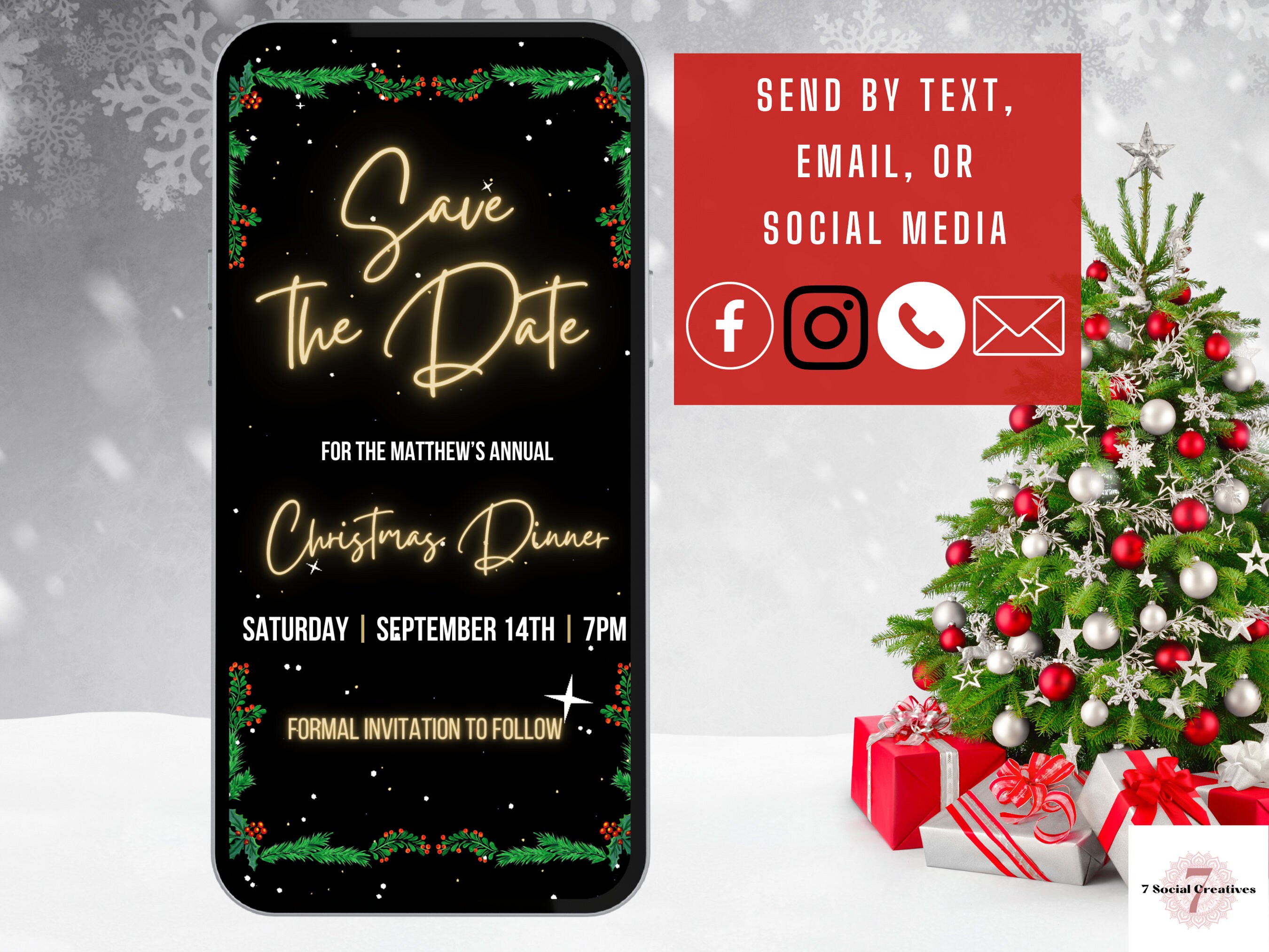 Christmas Save the Date Digital Invitation Canva Template. Animate Xmas ...