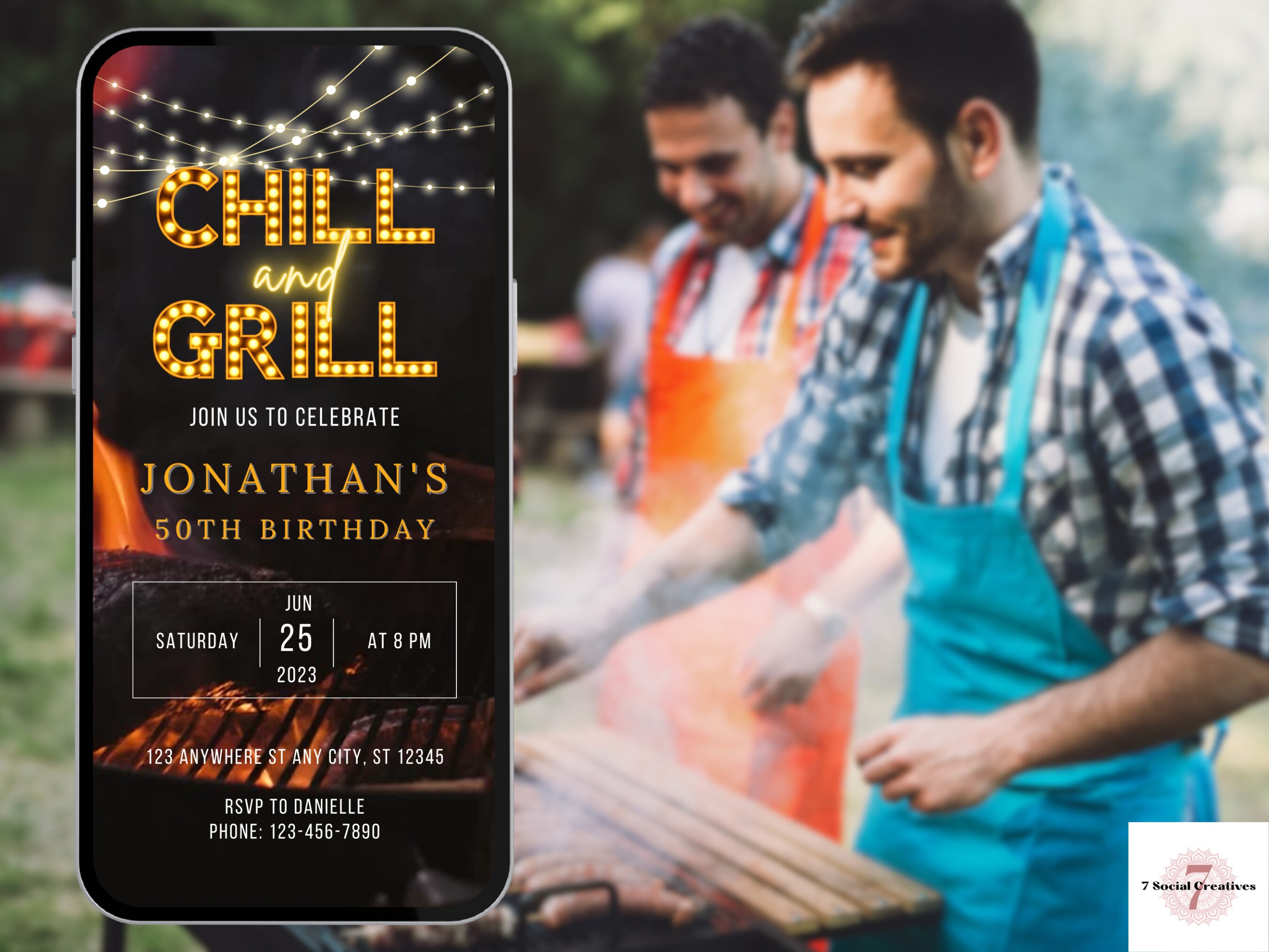 Chill and Grill BBQ Invitation. Digital Animated Men or Womens Backyard ...