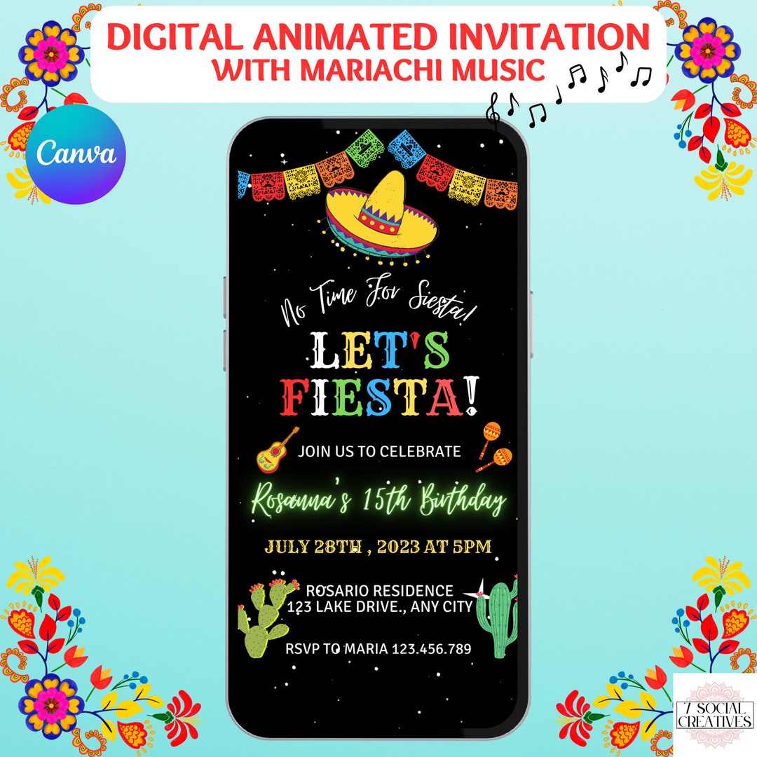 Digital Fiesta Birthday Invitation. No Time to Siesta Animated Invite ...