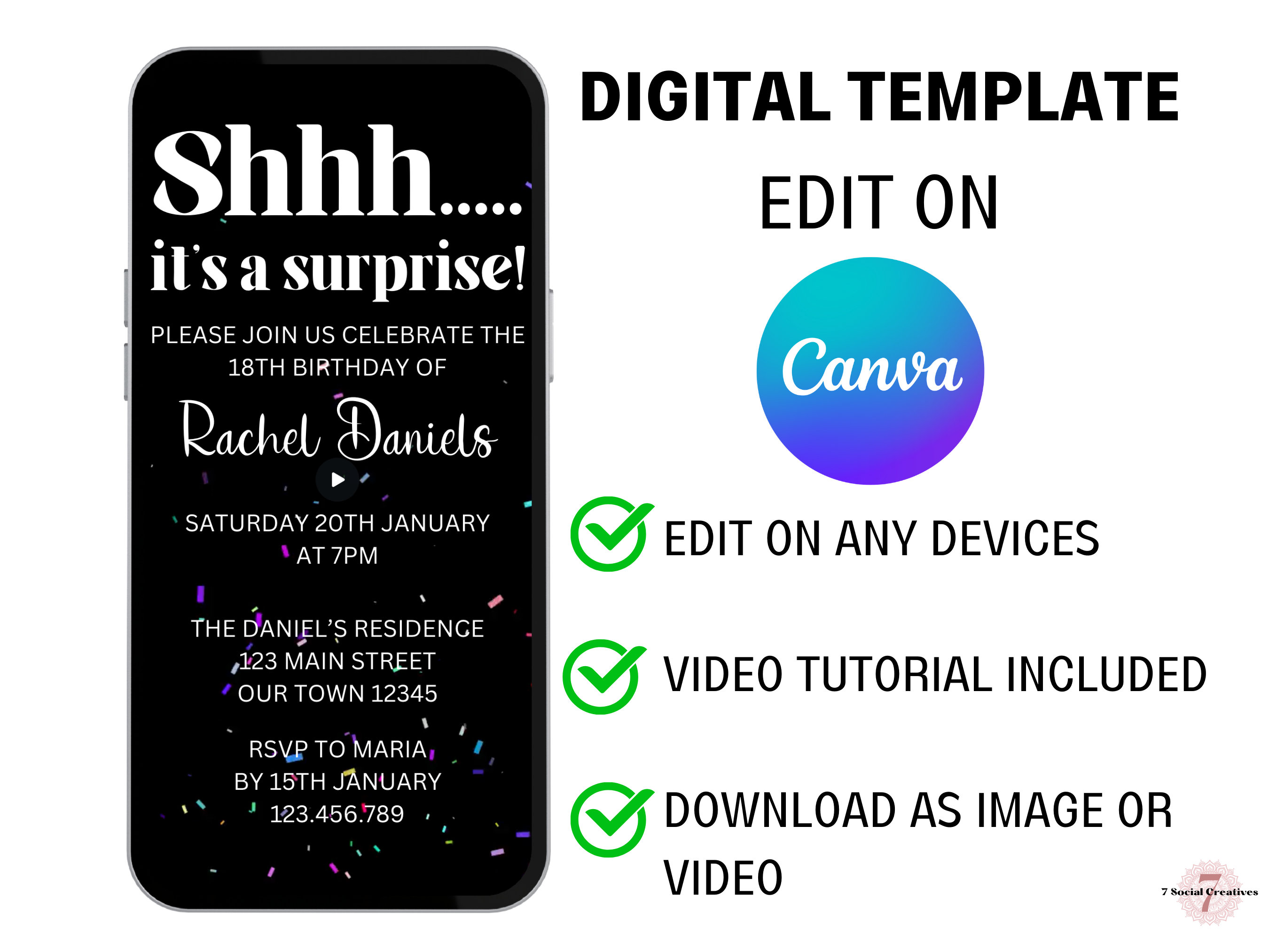 Shhh Surprise Party Invitation. Digital Animated Birthday Invite Ladies ...