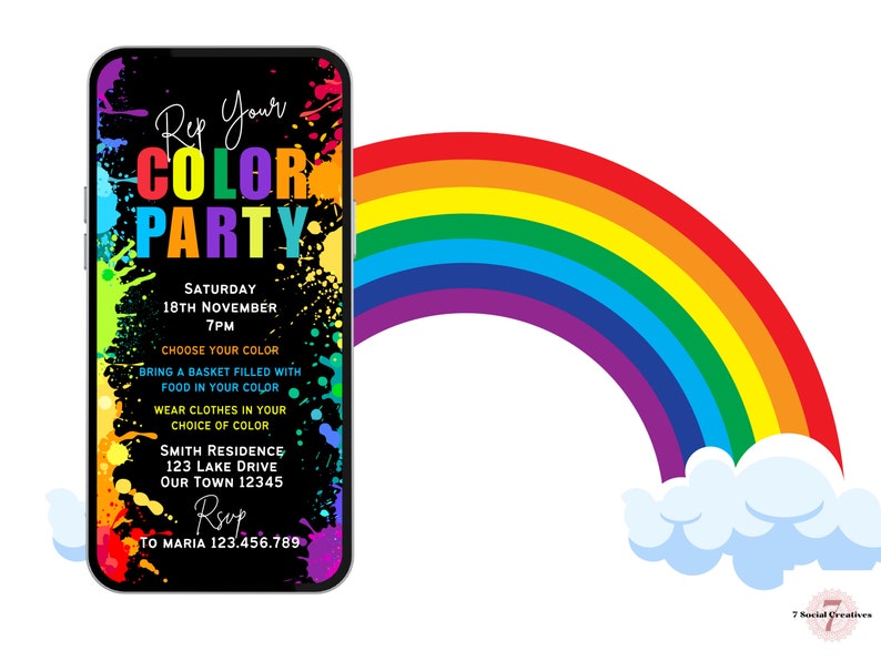 Color Party Invite. Digital Animated Tik Tok Challenge Platter or ...