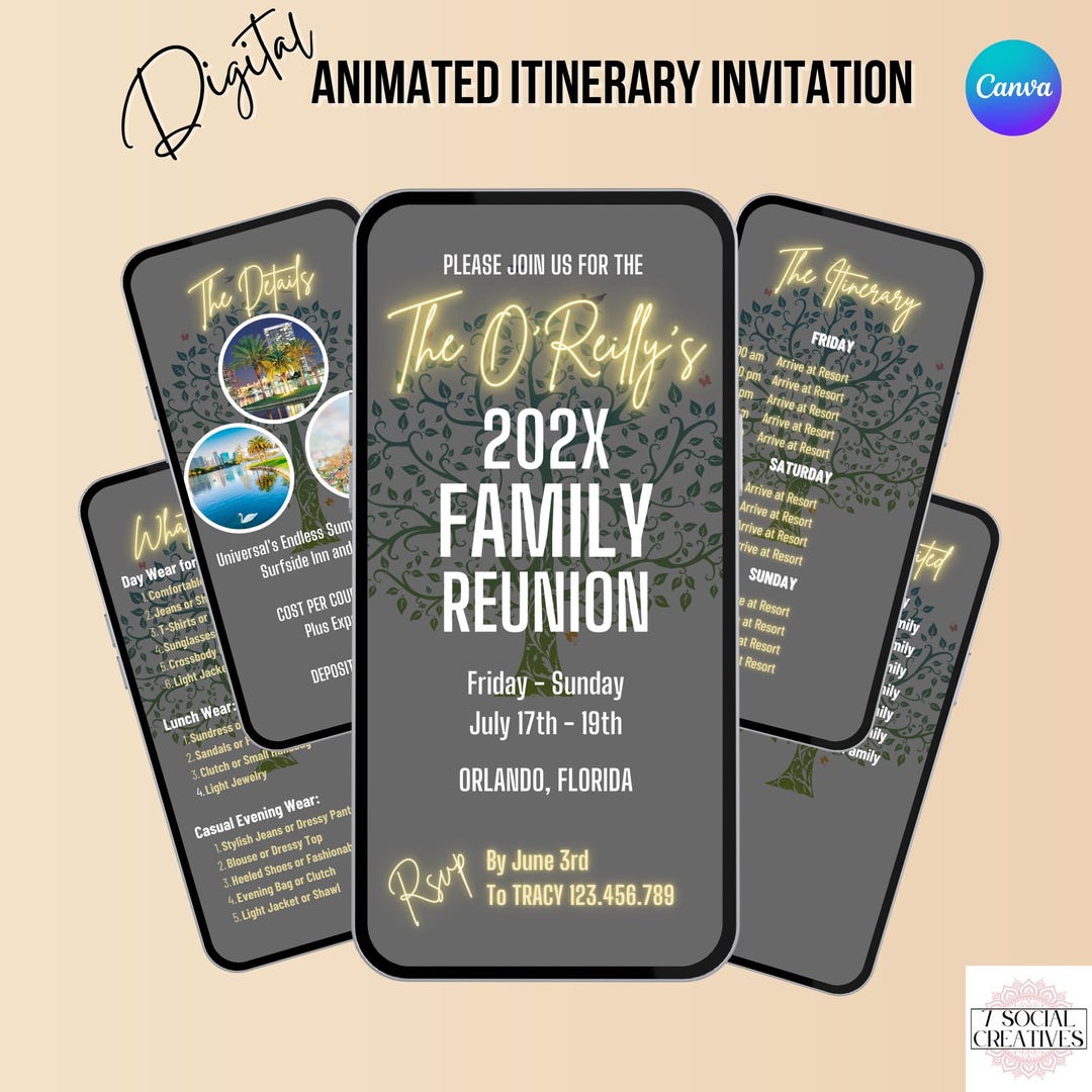 Family Reunion Invitation Itinerary. Animated Digital Family Tree ...