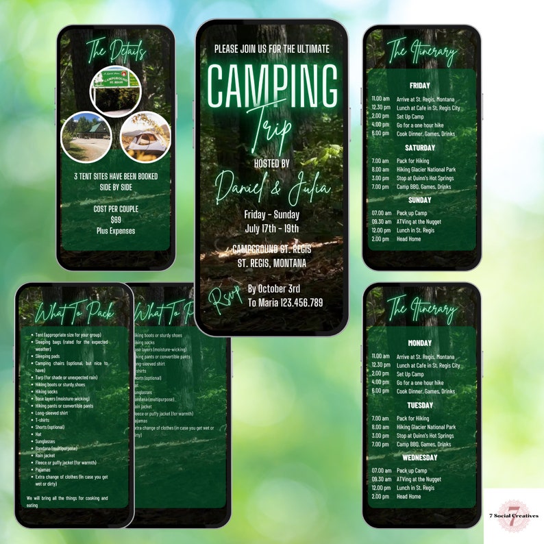 Camping Trip Itinerary Invitation. Digital Camping Holiday Invite for ...
