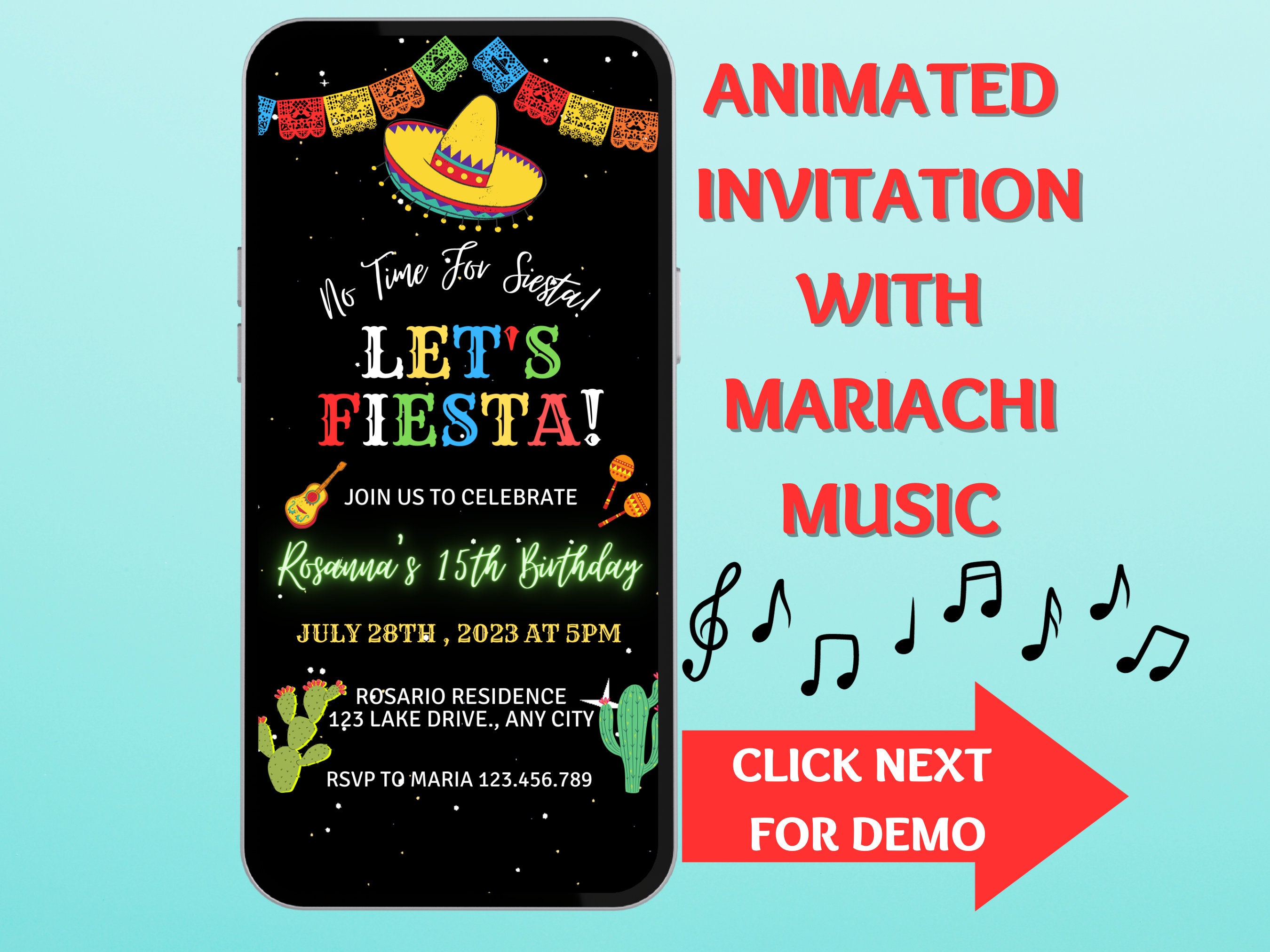 Digital Fiesta Birthday Invitation. No Time to Siesta Animated - Etsy