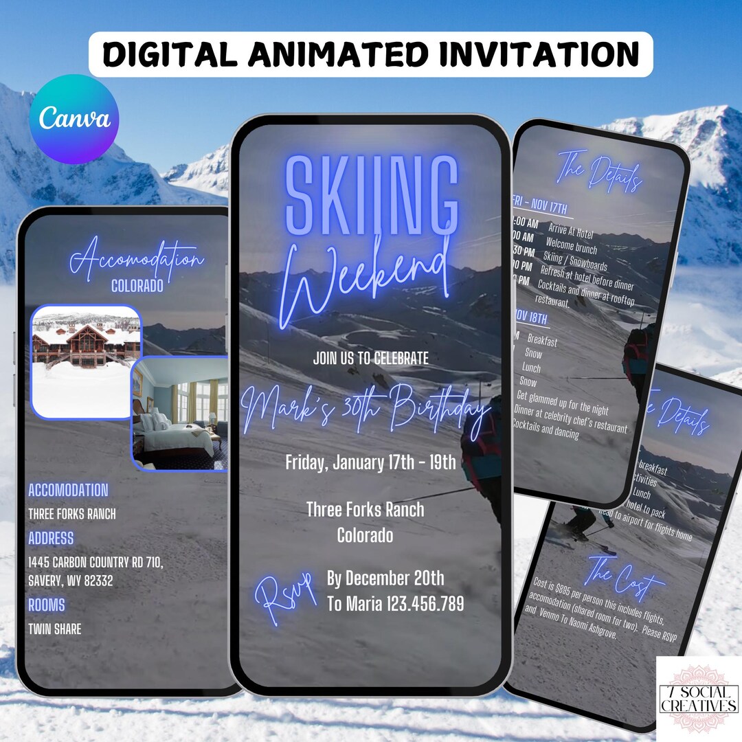 Skiing Trip Itinerary Invitation. Animated Digital Aspen Ski Weekend ...