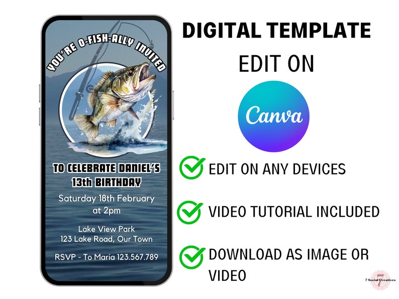 Digital Fishing Party Invitation. Animated Fish Theme Birthday Invite ...