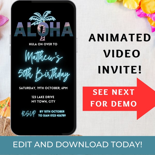 Animated Aloha Birthday Invitation - Etsy