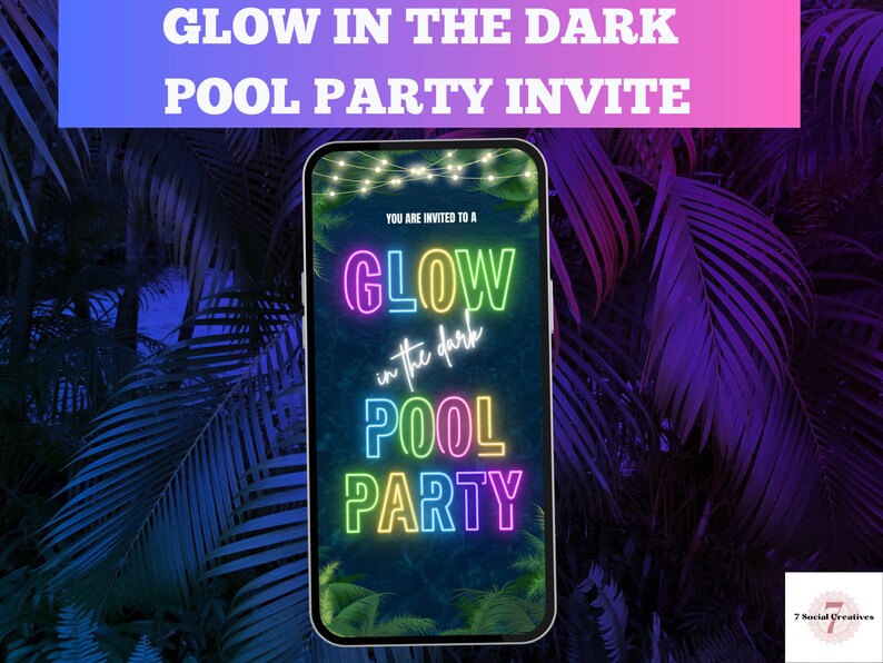 Glow Pool Party Invitation Video. Neon Glow in the Dark - Etsy
