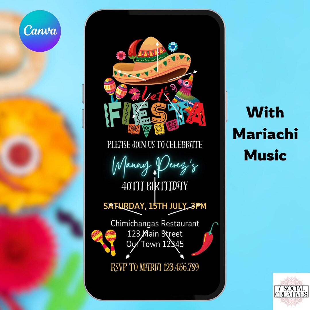 Let's Fiesta Birthday Invitation. Digital Mexican Theme Party Invite ...