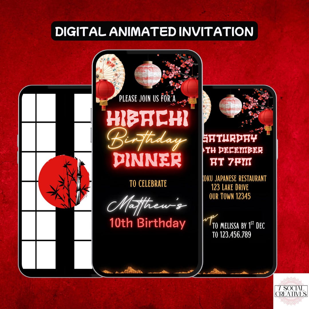 Hibachi Birthday Dinner Invitation. Digital Japanese Teppanyaki Party ...