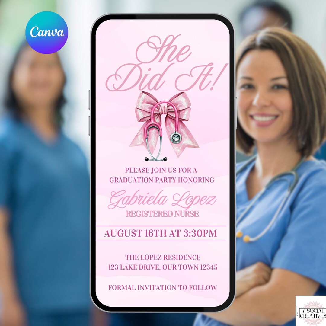 Nurse Graduation Party Invitation. Digital Pink Bow Nursing Graduation ...