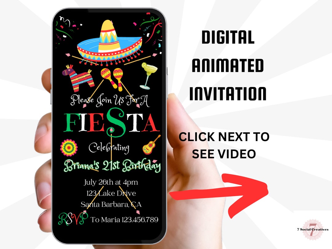 Fiesta Birthday Invitation. Mexican Theme Animated Party Invite. Easy ...