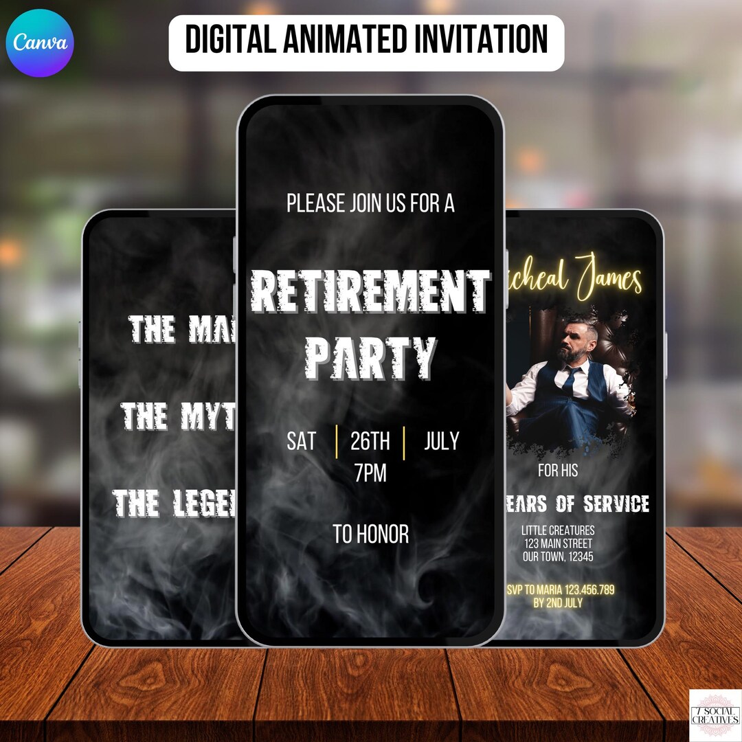 Mens Retirement Party Invitation. Digital Man Myth Legend Theme Retired ...