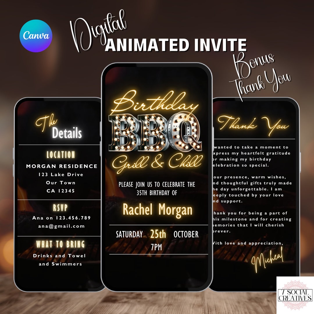 Digital Birthday BBQ Invitation With Bonus Thank You. Animated Barbeque ...