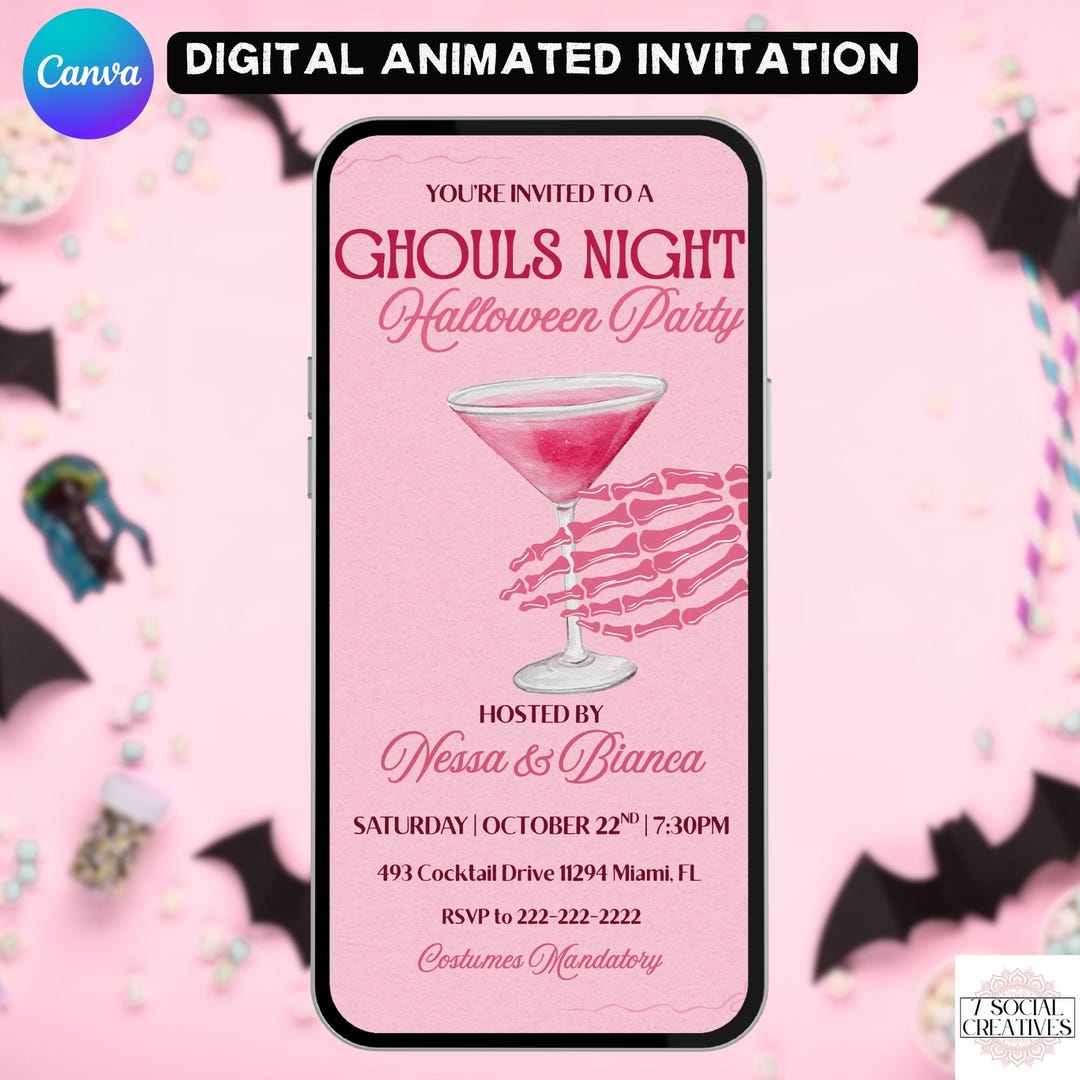 Ghouls Night Out Invitation. Digital Pink Halloween Girls Night Out ...