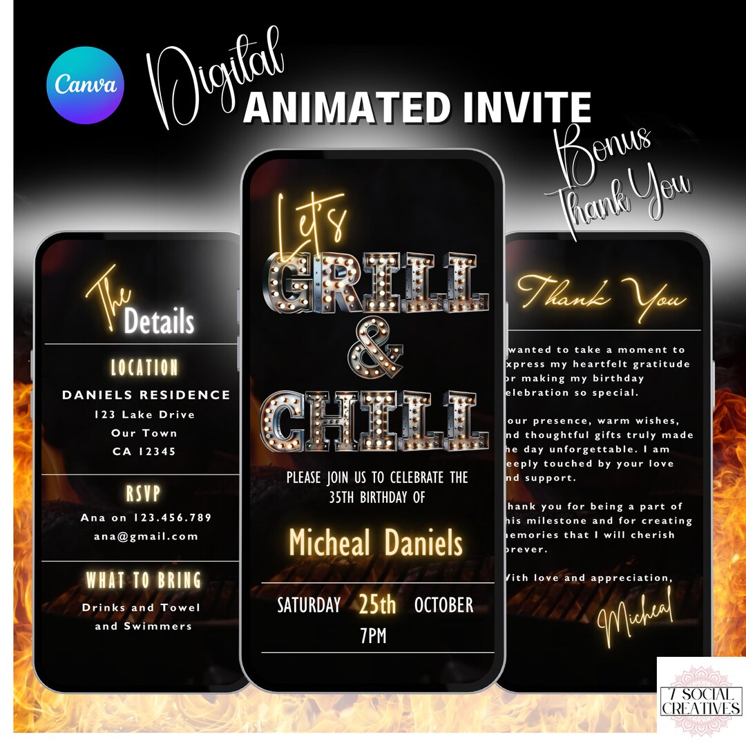Let's Grill and Chill Invitation. Digital Backyard BBQ Invite With ...