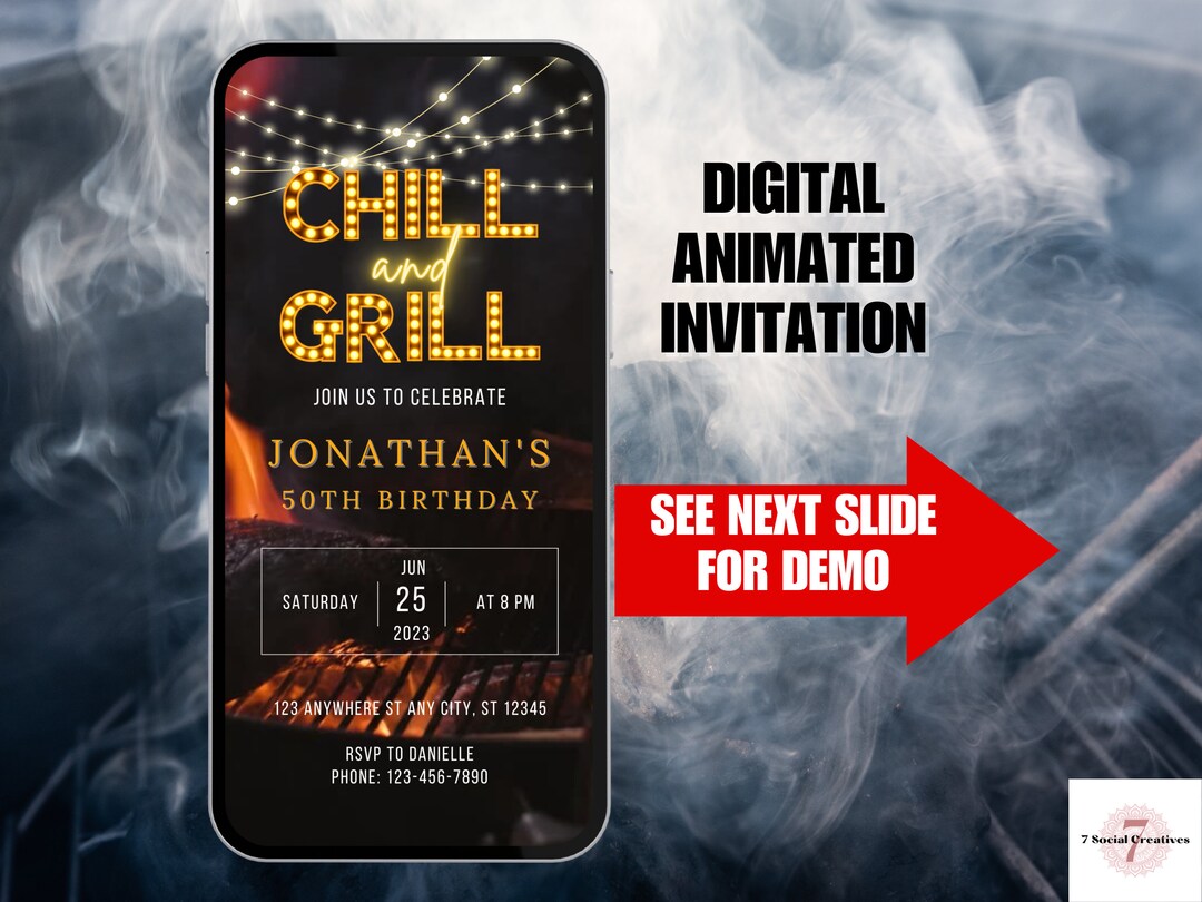 Chill and Grill BBQ Invitation. Digital Animated Men or Womens Backyard ...