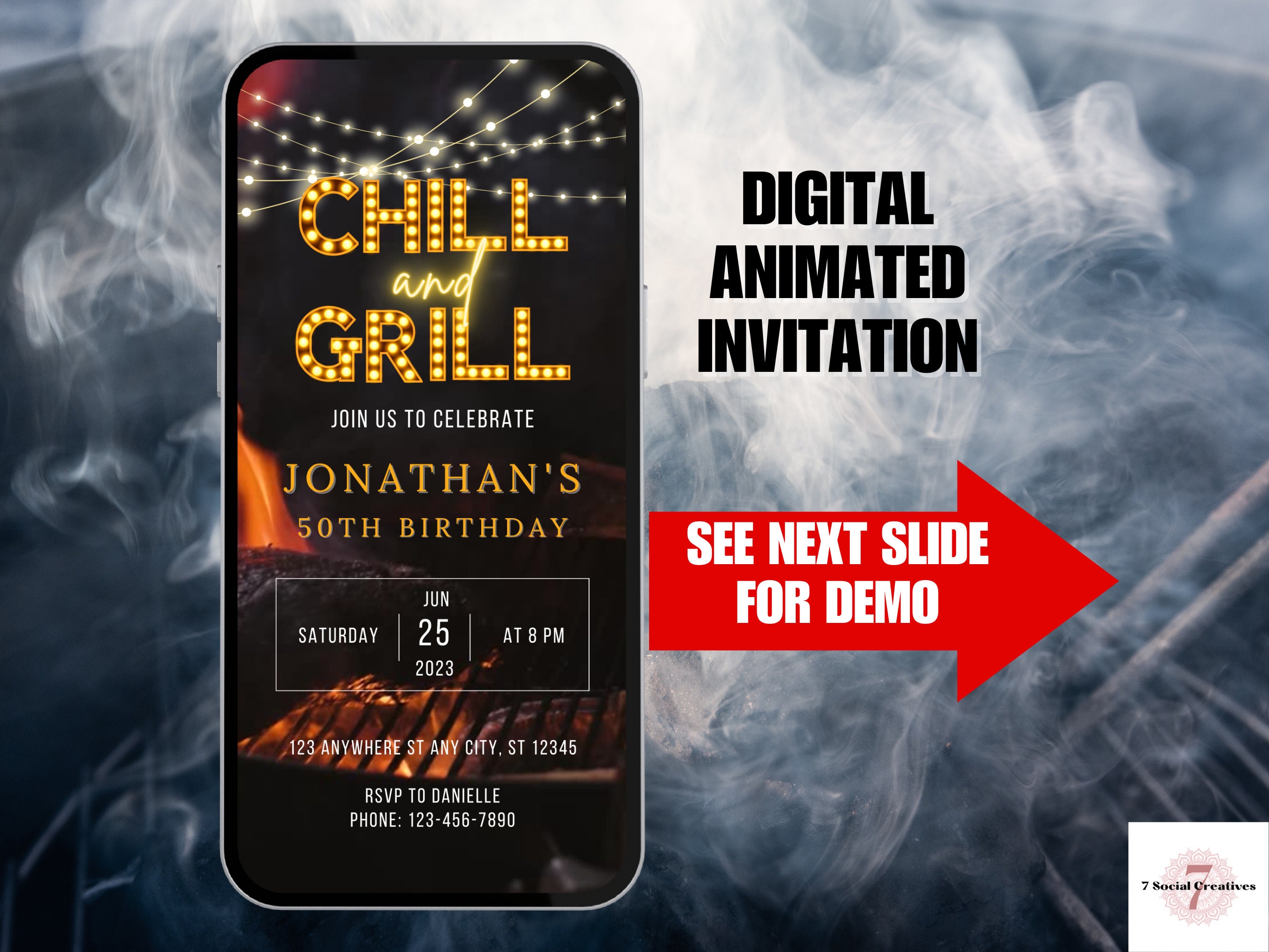 Chill and Grill BBQ Invitation. Digital Animated Men or Womens Backyard ...