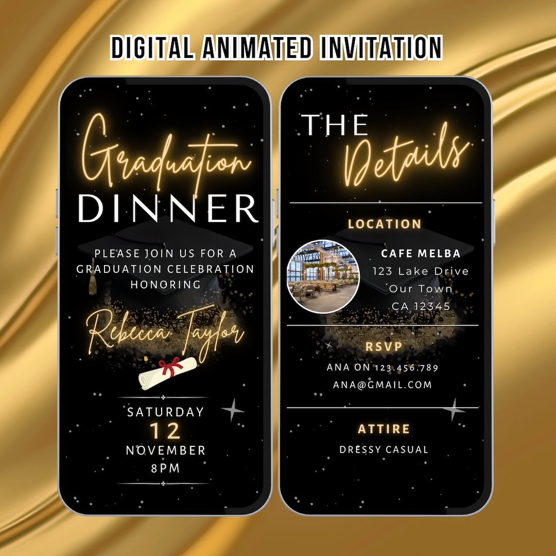 Digital Graduation Dinner Invitation. Class of 2024 Party Invite. Black ...